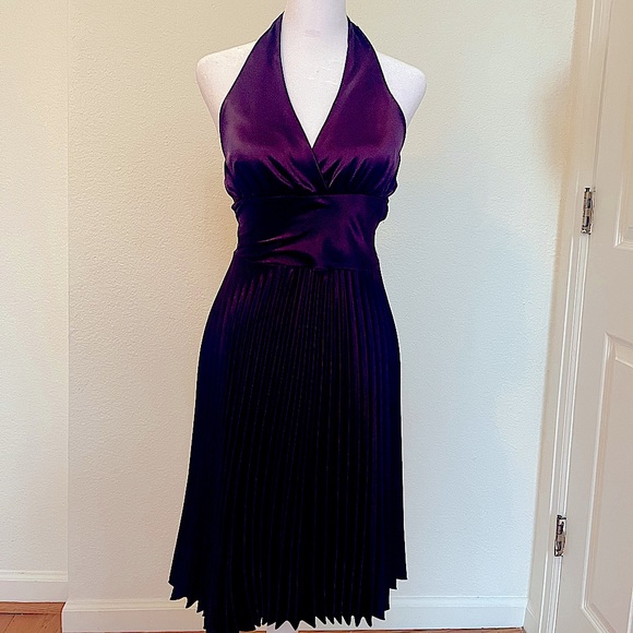 Dresses | Halter Neck Cocktail Dress In Deep Purple Satin With Pleated ...